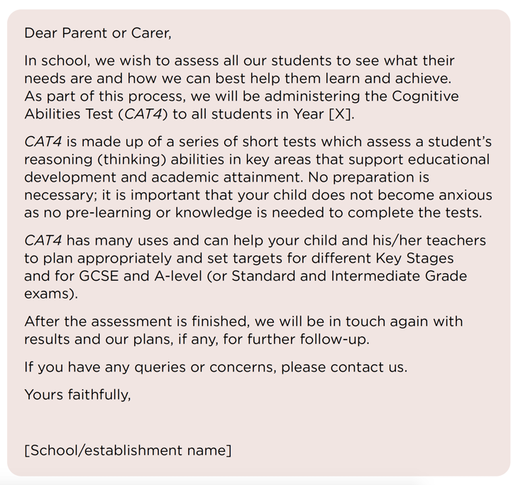 Appendix B: Sample letters and guidance for communicating with parents ...