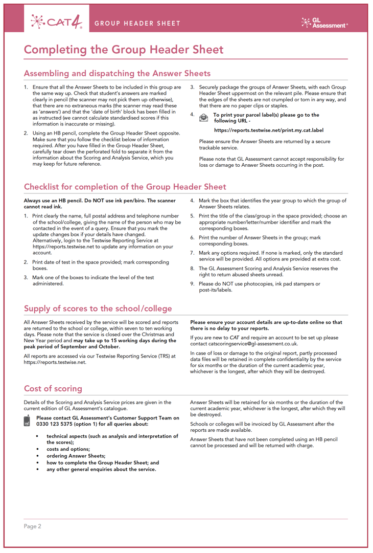 Appendix D: Group Header Sheet - GL Support