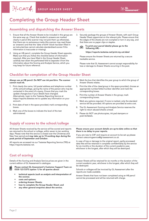 Appendix D: Group Header Sheet - GL Support