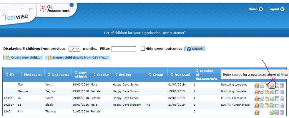 How to enter scores - GL Support