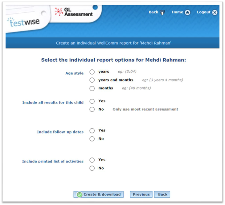 How to generate an individual report - GL Support